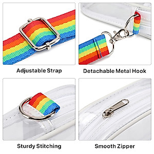 F-color Clear Bag Stadium Approved, Clear Purse for Concerts Sports Events Festivals, Clear Bags for Women with Adjustable Rainbow Strap, White