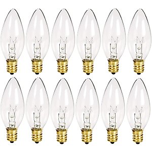 Holiday Joy - Crystal Clear Torpedo Tip Candelabra Replacement Bulbs - Great for Electric Window Candle Lamps - 7W - 120 Volts - E12 (12 Pack)