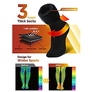Bymore 2 Pairs Thermal Socks for Men,Heated Socks for Women, Warm Thick Winter Socks Insulated Cold Weather(Black,4-10)