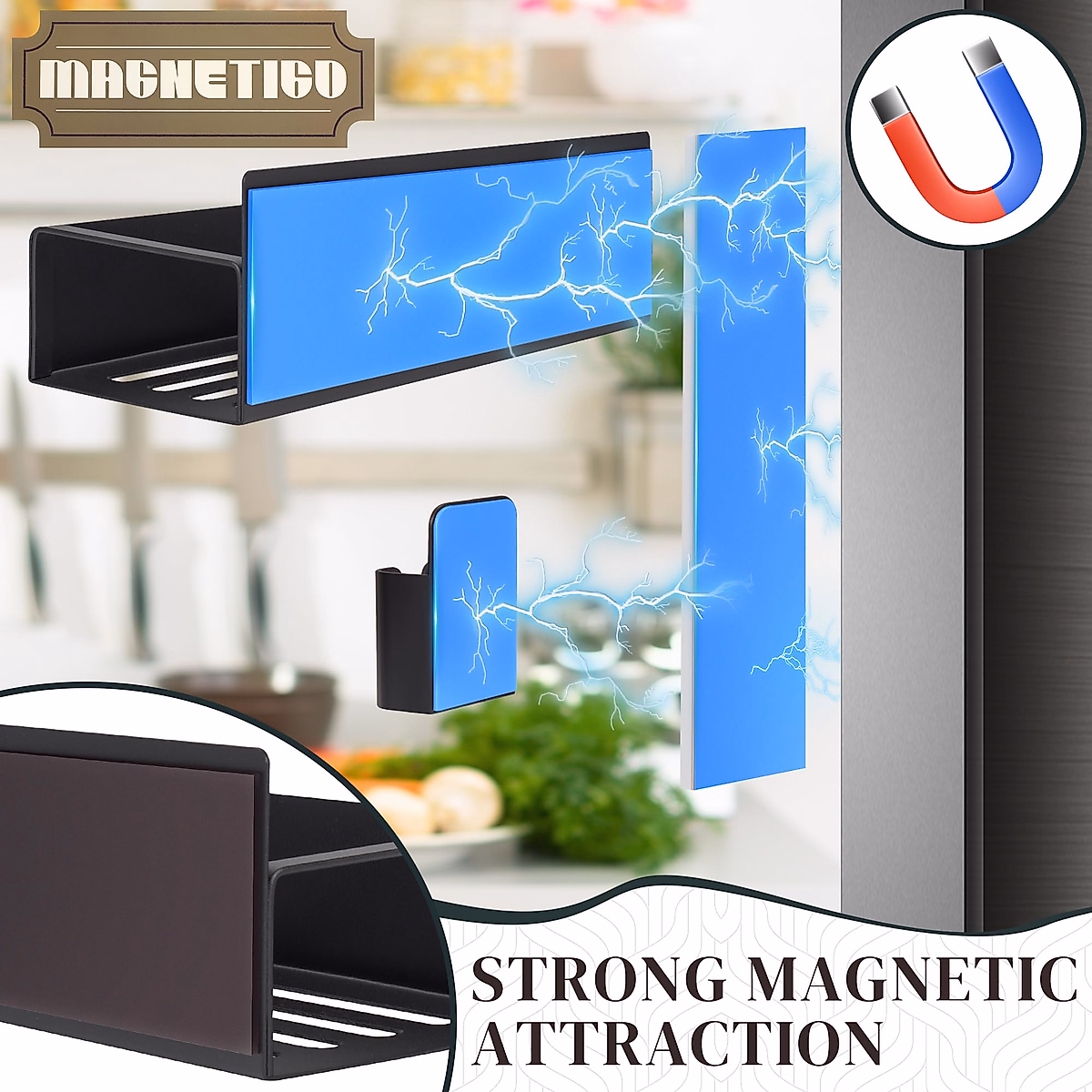 4 Pack Magnetic Spice Rack, Spice Rack Magnetic for Fridge, Magnet Spice Rack, Fridge Spice Rack Magnet, Magnetic Spice Rack for Refrigerator, Magnetic Shelf for Fridge, Magnetic Fridge Shelf