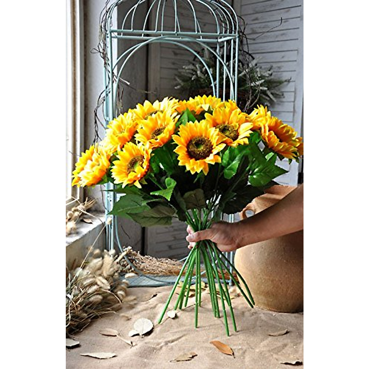 Charmly Artificial Sunflowers 5 Pcs Long Stem Fake Sunflowers Artificial Silk Flowers for Home Hotel Office Wedding Party Garden Decor 23.5'' High