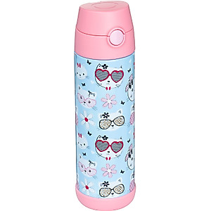 Snug Kids Water Bottle - insulated stainless steel thermos with straw (Girls/Boys) - Kitty, 17oz