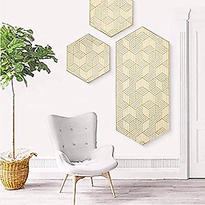 Gold and Beige Geometry Stripped Hexagon Adhesive Decorative Contact Paper Removable Shelf Drawer Liner Sticker Vinyl Film Wall Arts and Crafts Decor 17.7 inch by 9.8 Feet(Gold)