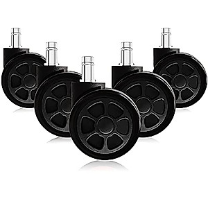 TIANSHU Office Chair Wheels,Universal Gaming Chair Casters Heavy Duty Office Chair Replacement Parts Rubber Desk Chair Caster Wheels for Wood & Hardwood Floors Set of 5, Black