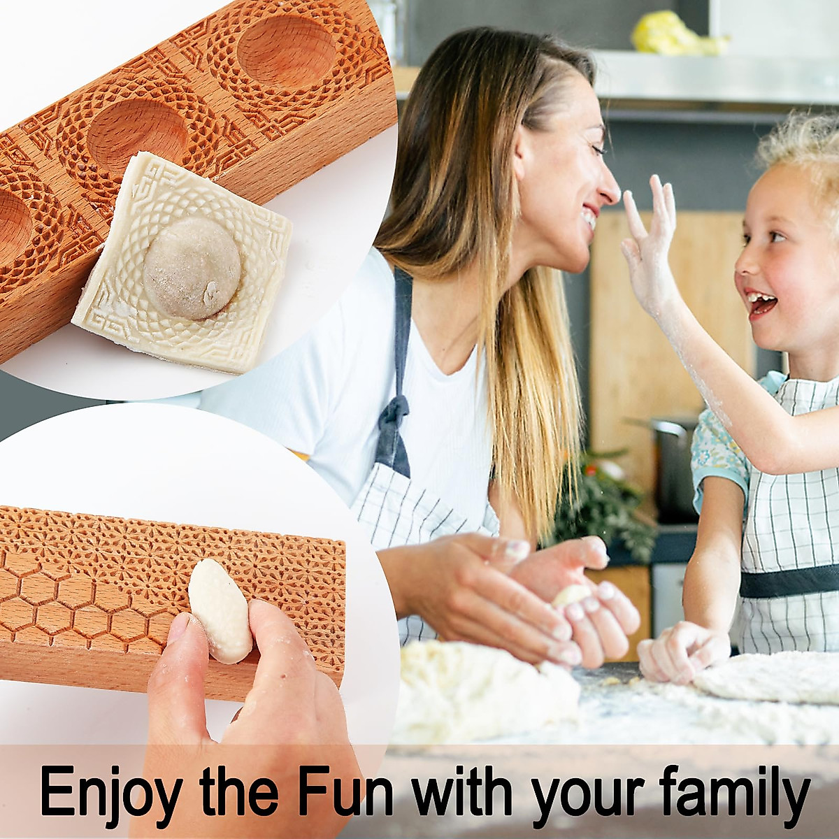 Miczhuoguang Ravioli Maker Press Mold Gnocchi Pasta Board, Wooden Stamp Pelmeni Mold Handmade Fresh Pierogi Press Ravioli Pasta Maker, 3 in 1 Combination Potsticker Meat Pie Dumpling Maker Board