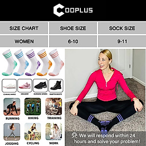 COOPLUS Womens Athletic Crew Socks 5 Pairs Outdoor Recreation Socks Performance Wicking Cushion Mid-Calf Socks