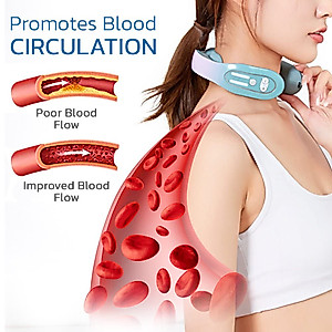 Celosmo EMS Neck Acupoints Lymphvity Massager Device Electric Deep Tissue 3D Massage USB Charge 12 Modes Neck Lymphatic Massager for Women Men Gift (Blue)