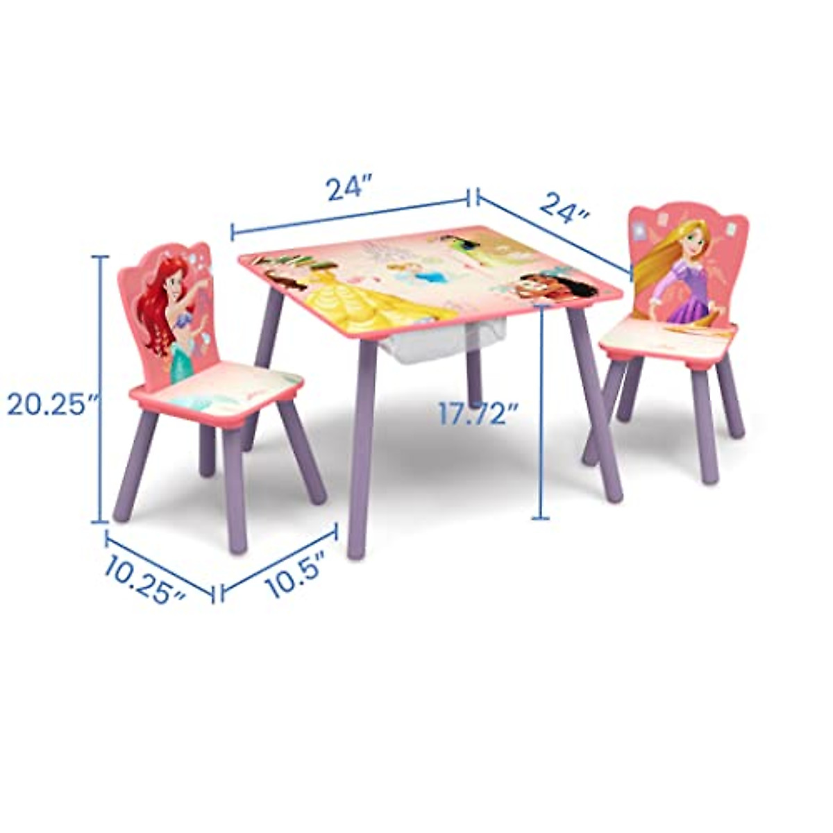Delta Children Kids Table and Chair Set with Storage (2 Chairs Included) - Ideal for Arts & Crafts, Snack Time, Homeschooling, Homework & More, Disney Princess