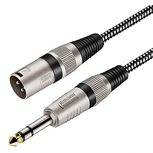 KINXIYU XLR Male to 1/4 Inch TRS Cable 20 FT, Nylong Braided XLR 3 Pin Male to Quarter inch 6.35mm TRS Male Balanced Interconnect Wire Mic Cord (Pure Copper Conductors)