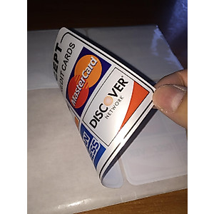 Printed on Adhesive Side, Outdoor/Indoor (4 Pack) 3.5"x3.5" - We Accept All Major Credit Cards: Visa, MasterCard, Amex, Discover - Store Shop Cashier Payment Notice Sign Adhesive Vinyl Label Sticker