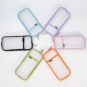 ECHSRT Mesh Pencil Case for Girls With Zipper, Grid Clear Pencil Pouch for Kids Students Teens Boys Adults, Small Transparent Pen Bag for School Office Travel, Pink