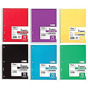 Mead Wide Ruled Spiral Notebooks, Bulk Pack of 12 Colors - 1-Subject Spiral Notebooks Wide Ruled - 70 Pages - Cute Single Subject Notebook Wide Ruled for Adult & Kids - School & Office Use.