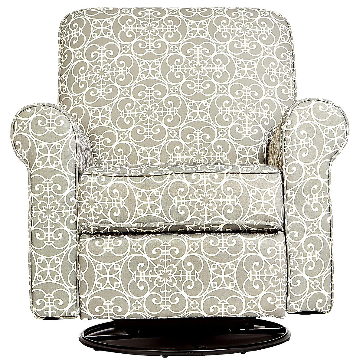 JC HOME Menet Swivel Glide Recliner with Fabric Upholstery in a Scrollwork Print, Doodles Ash