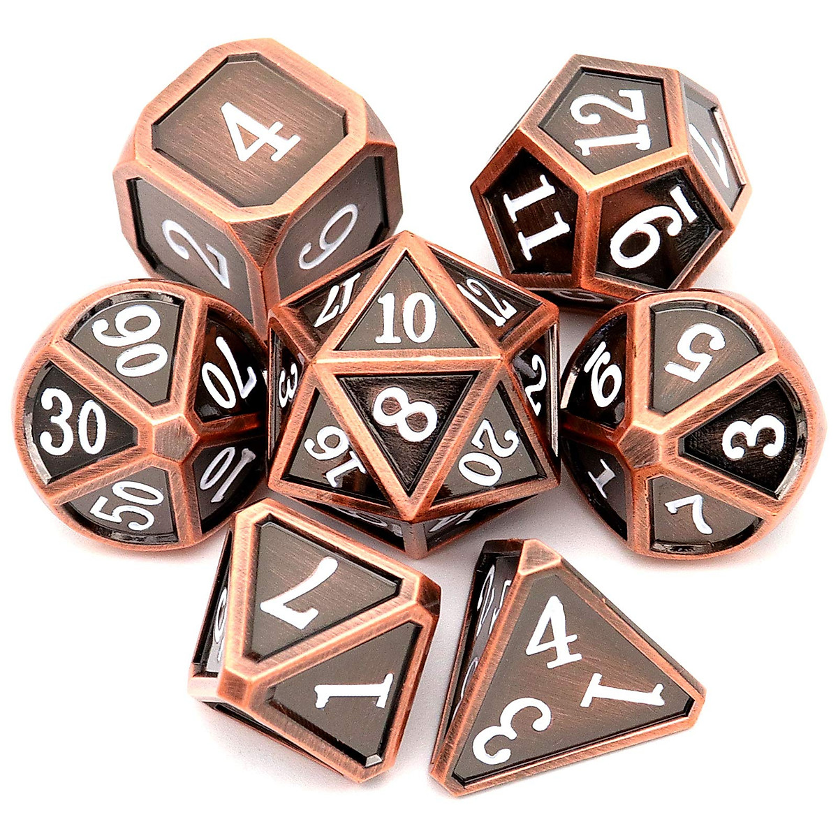 Haxtec Metal DND Dice Set W/Gift Metal Box Classic Collection Polyhedral Dice Set for Dungeons and Dragons RPG Games- Fine Antique Copper White Numbers