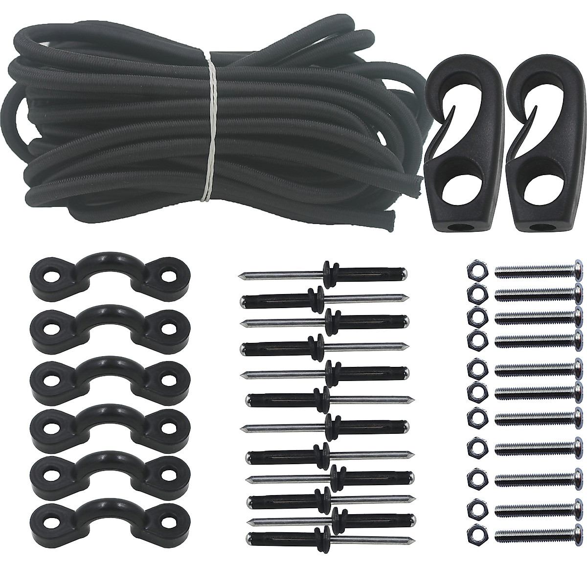 YYST Sit - in Kayak Bungee Rigging Kit 8 Feet Black with screws and rivets