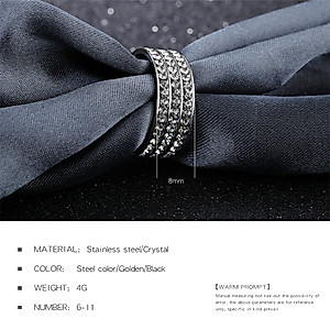 PAURO Women's Stainless Steel 3 Rows Cubic Zirconia Round Cut CZ Ring Promise Wedding Band Silver Size 7