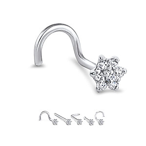 14k Yellow Gold L Bend Nose Stud Ring 4.5mm Purple Christina Flower Cluster 22G