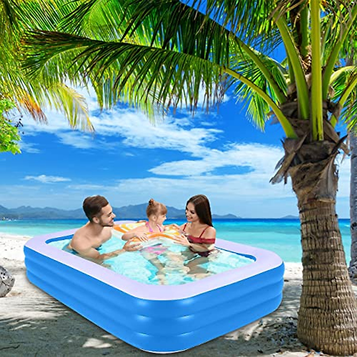 Family Inflatable Swimming Pool, 118" X 72" X 22" Full-Sized Inflatable Lounge Pool for Baby, Kiddie, Kids, Adult, Infant, Toddlers for Ages 3+,Outdoor, Garden, Backyard, Summer Water Party