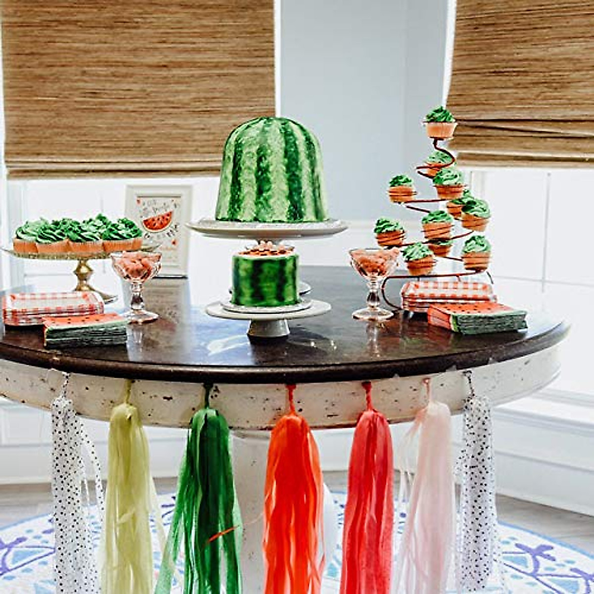 Fonder Mols Watermelon Party Tassel Garland DIY Kit Balloon Tail Tassels Melon Birthday Summer Party Decorations(Pack of 30, Coral Fuchsia Green Pink Polka) A24