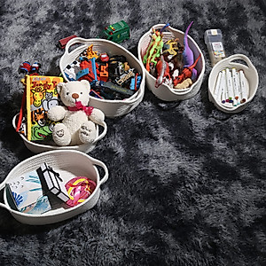 VOOWO Set of 5 Rope Basket, Woven Rope Baskets for Storage, Baskets for Gifts Empty, Small Rope Basket for Organizing, Nursery Rope Basket, Cotton Rope Basket, Woven Basket for Shelves (Off White)