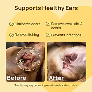 HICC PET Ear Finger Wipes for Dogs & Cats - Gently Remove Ear Wax, Debris - Sooths & Deodorizes - Relieve Ear Itching & Inflammation, Fresh Coconut Scent, All Natural Ingredients - 50 Count