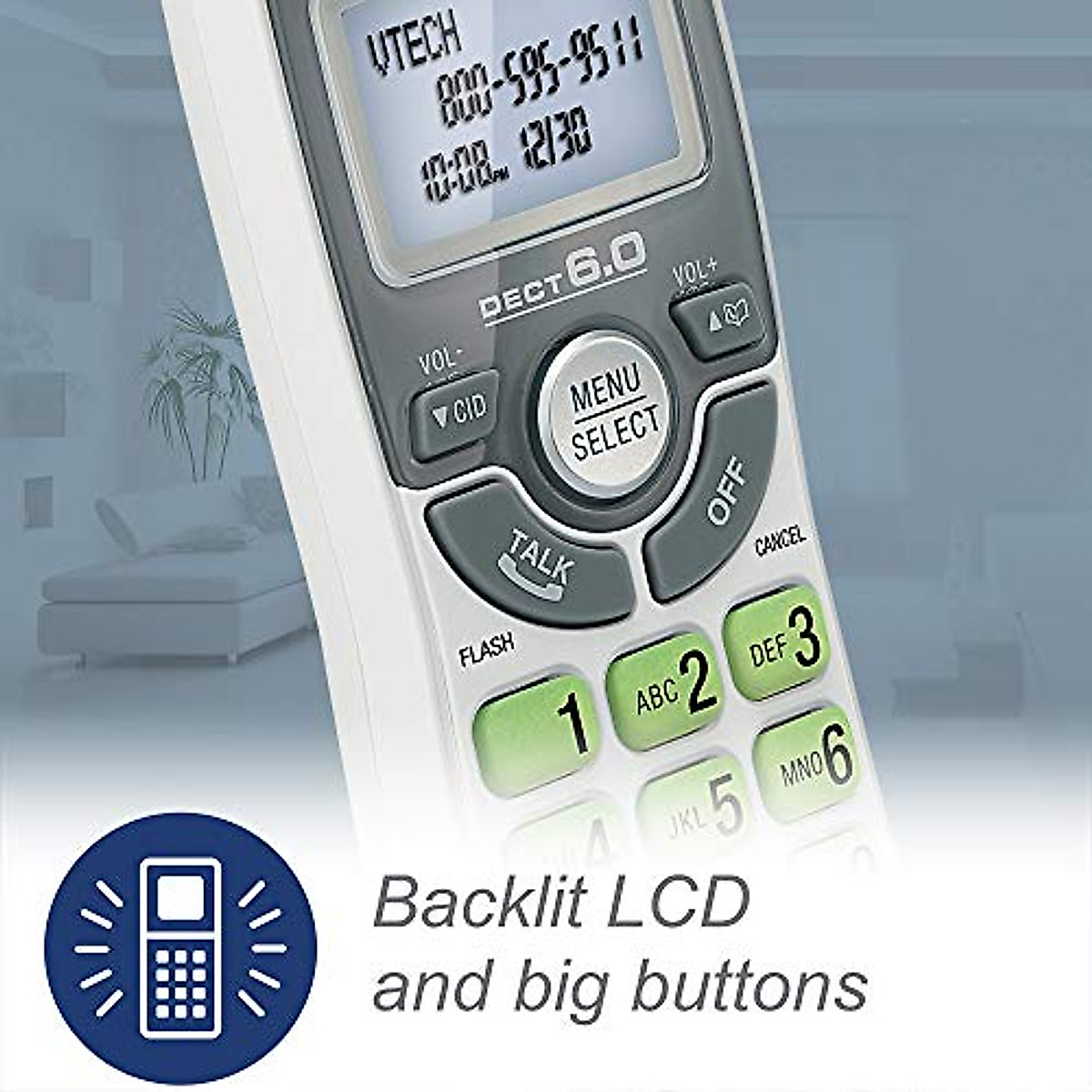 VTech CS6124 DECT 6.0 Cordless 2K DCI 1080p Phone with Answering System and Caller ID/Call Waiting, White with 1 Handset
