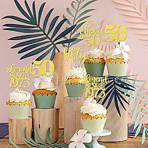 24 PCS Happy 50th Birthday Cupcake Toppers Glitter Fifty Cheers to 50 Legend Since 1973 Cupcake Picks for 50th Birthday Wedding Anniversary Party Cake Decorations Supplies Gold