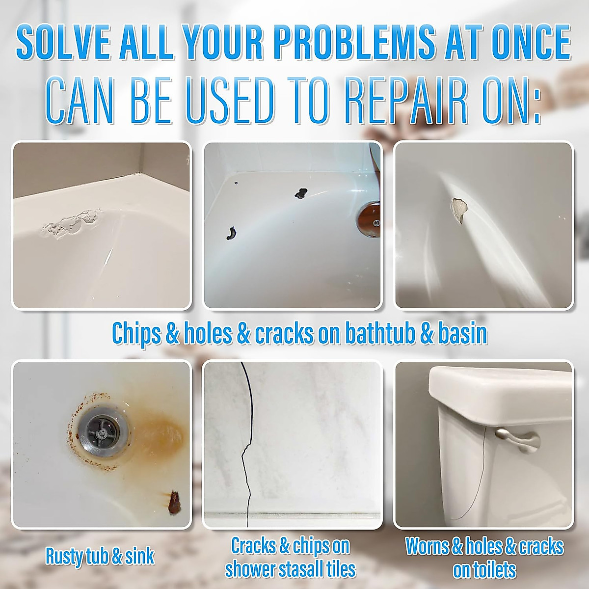 Tub Repair Kit White, Tub Chip and Bathtub Repair Kit for Enamel, Fiberglass, Acrylic, Porcelain, Patch and Repairs Chips, Cracks, Scratches, Rust, Holes on Tub, Toilet, Sink, Shower, Tray in Bathroom