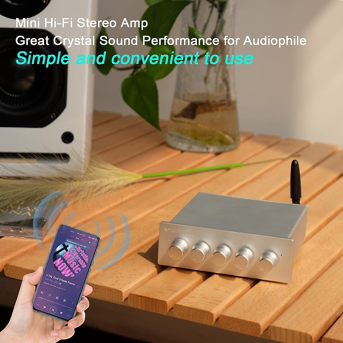 UCINNOVATE Bluetooth Stereo Audio Receiver Amplifier, Hi-Fi Class D Audio Amp with Subwoofer AUX Output, Bluetooth Power Amplifier 2.1 Channel Digital Amplifier for Home Speakers, 100W x 2 + 50W
