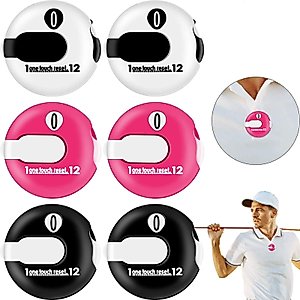 Frienda 6 Pieces Golf Score Counter Mini Golf Stroke Counter Simple Attachment Scorekeeper Up to 12 Shots Score with One Touch Reset Clip, 6 Pieces (Red, White, Black)