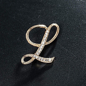 Letter Brooch Pins Initial Rhinestone Brooch for Women Crafts Gold L
