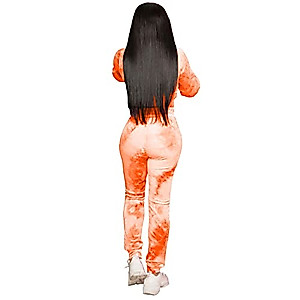 Nimsruc Two Piece Outfits For Women Tie Dye Casual Pants Sets Tracksuit Jogging Suits Matching Clothing Orange XL
