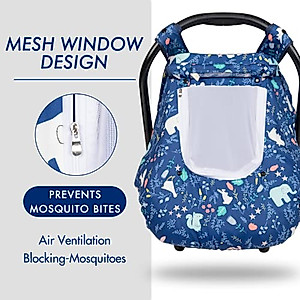 Car Seat Canopy- Cotton Baby Car Seat Covers has Peep Windows and Breathable Mesh( Carrying Pouch for Easy Storage)- Stretchy Car Seat Covers for Babies Fit All Baby Car Seat