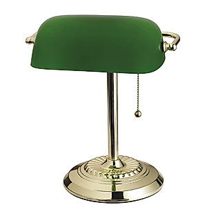 Catalina 13.5" Traditional Bankers Desk Lamp with Glass Shade, Green