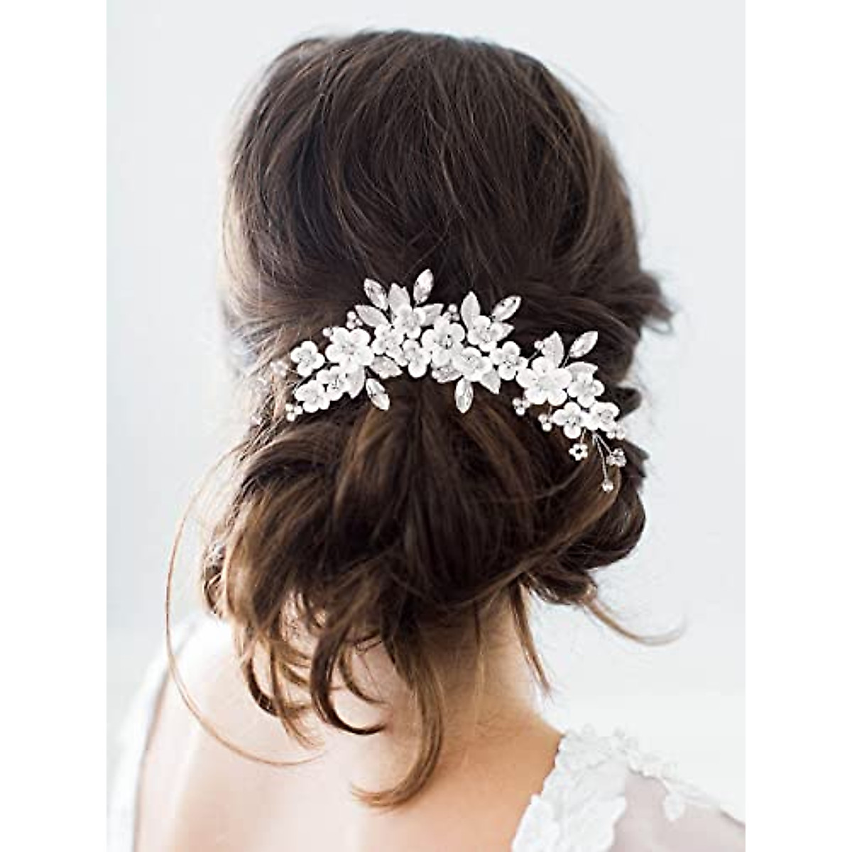 Unicra Silver Flower Bride Wedding Hair Vine Pearl Bridal Hair Piece Rhinestone Hair Accessories Leaf Headband for Women and Girls