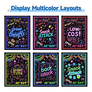 Hosim Standing A-Frame LED Message Writing Board, 24” x 16" Illuminated Erasable Neon Effect Restaurant Menu Sign, Flashing Mode DIY Message Chalkboard for Kitchen Wedding Promotions