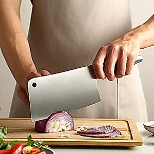 BECOKAY Meat Cleaver Knife, Professional 7 Inch Light Bone Chopping Butcher Knife with Heavy Duty Blade, German Stainless Steel Blade Chopper with Metal Handle, Chinese Chef Knife for Kitchen