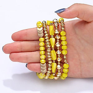 MOLOCH Beaded Bracelet For Woman -Multiple Stackable Layered Bracelets-Rainbow Elastic Stretchy Bracelet- Boho y2k Bracelet-Surfer Beach Bracelet (yellow)