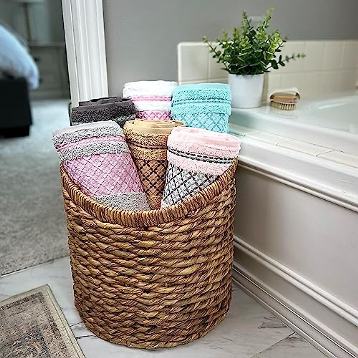 Kafthan Fishbone Soft & Absorbent Turkish Cotton Bathroom Towel Set with Bath Towel, Face/Hand/Hair Towel & Washcloth - Thick, Quick Dry Towels for Shower - Pink, Set of 4