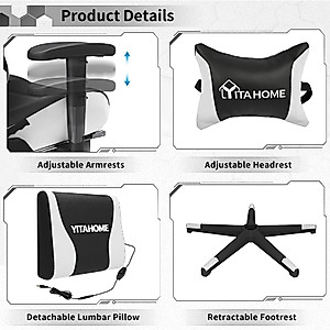 YITAHOME Massage Gaming Chair Big and Tall 350lbs Heavy Duty Ergonomic Video Game Chair High Back Office Computer Chair Racing Style with Headrest and Lumbar Support,White