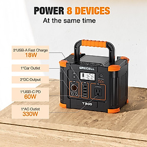 GRECELL 288Wh Portable Power Station and 100W Portable Solar Panel with 330W AC Outlet, Solar Mobile Lithium Battery Pack for Outdoor RV/Van Camping, 60W PD Output