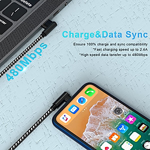 iPhone Charger 10 FT [Apple Mfi Certified] 3 Pack Long 90 Degree Lightning Charging Cable 10 Ft Nylon Braided Charge & Sync Cord for iPhone 14/13/12/11/XR/8/7/6/5 iPad Air 2/Mini/ (Black White,10Feet)