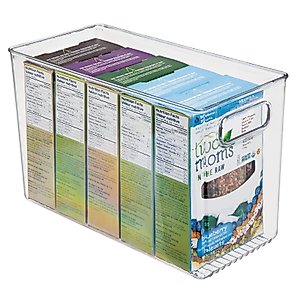 mDesign Plastic Storage Box – Narrow Open-Top Fridge Organiser Tray with Handle – Can Be Used as Fridge Tray, Shelf Box or for Cupboard Storage – Pack of 2 — Clear