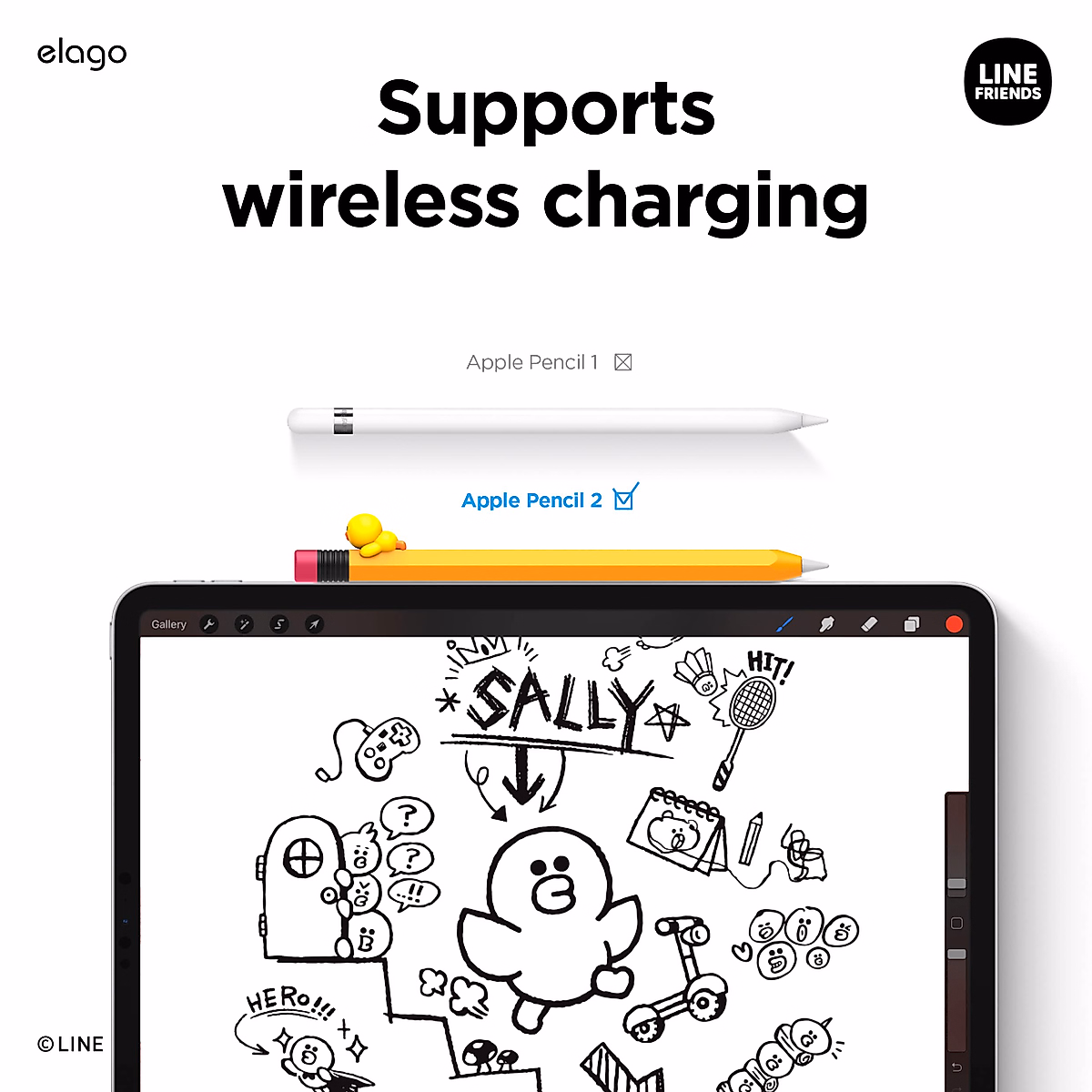 elago | LINE Friends Compatible with Apple Pencil Pro Case & Apple Pencil 2nd Generation Case, Compatible with Magnetic Charging, Double Tap, Squeeze, Haptic [Sally]