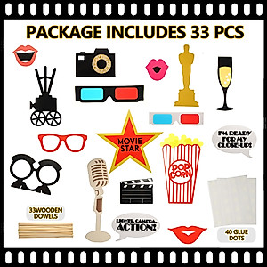 LASLU Movie - Hollywood Party Photo Booth Props Kit - 33 Count