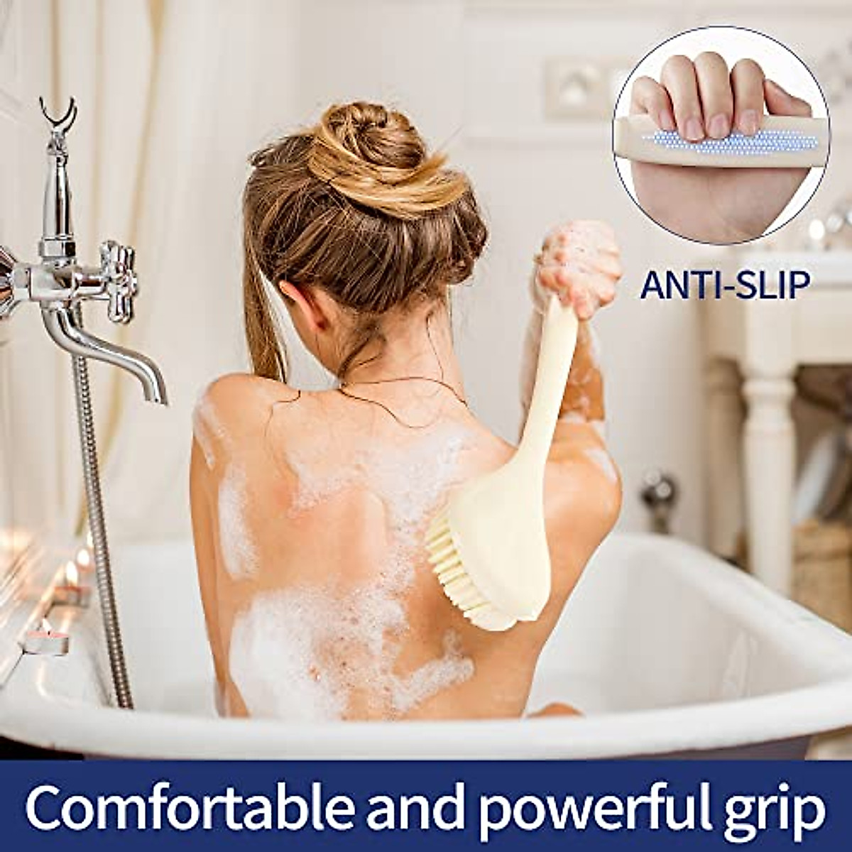 KUMBAZZ Back Brush Long Handle for Shower - Never Mold Bath Back Brush Back Scrubber for Shower,Wet or Dry Brushing,Shower Brush for Men & Women (Green)