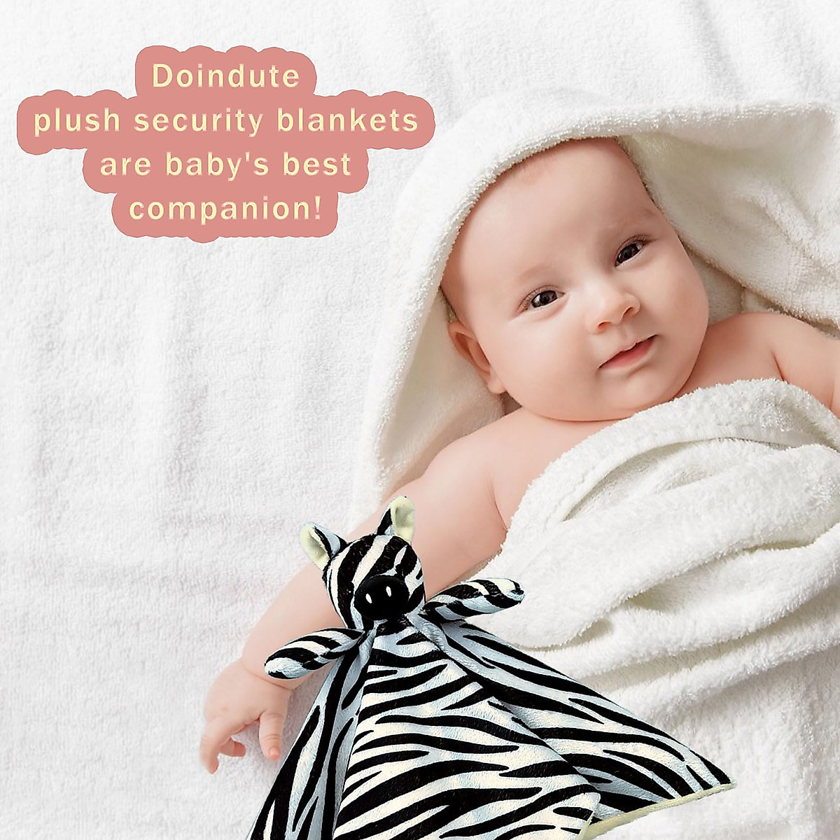 Doindute Baby Zebra Soft Stuffed Animal Security Blanket, Plush Zebra Character Lovey Blanket, Baby Shower/Nursery Gift, Newborn Infant Toddler Snuggle Blankie for Boys Girls, 13 Inches