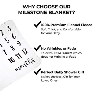 HakoBaby Baby Monthly Milestone Blanket, Premium 265GSM Soft Flannel Fleece Large Photography Background Blanket for Baby Boys and Girls, Photo Prop for Newborn 1 to 12 Months, for Mom, 47”x47” Large
