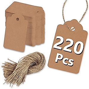 PH PERKHOMY 220 Pcs Kraft Paper Gift Tags with String, Blank Gift Bags Tags Price Tags for Gifts Crafts Wedding Christmas, Brown