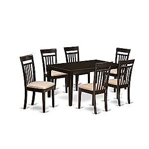East West Furniture Capri 7 Piece Set Consist of a Rectangle Dinner Table and 6 Linen Fabric Kitchen Dining Chairs, 36x60 Inch, Cappuccino